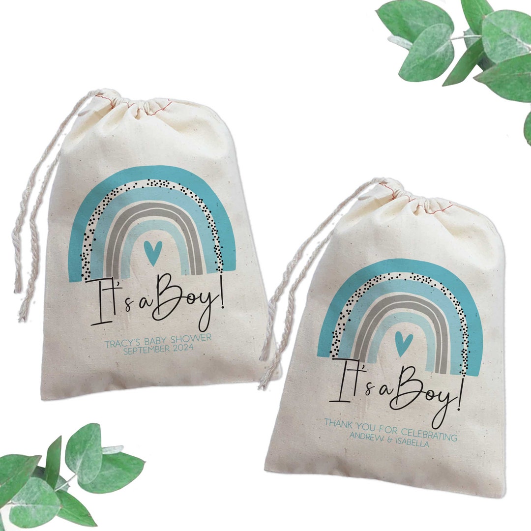 It's a Boy Rainbow Baby Shower Favor Bags: Blue & Gray Canvas - Etsy