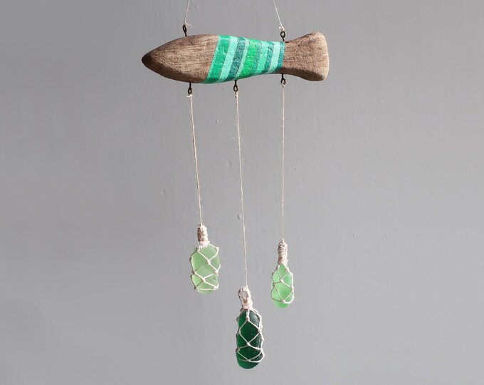 Green Sea Glass and Driftwood Suncatcher Mobile Macrame - Etsy