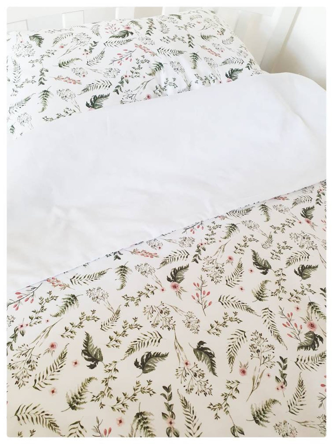 Meadow Fern Nursery Bedding Set Cot Bed Linen Pink Flowers - Etsy