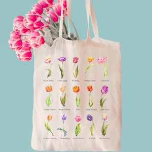 Tulip Names Tote Tulip Varietals Grocery Tote With Tulips Spring Tote ...