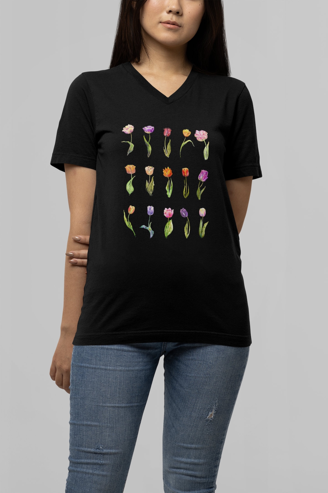 Tulip Garden Shirt Tulip V-neck Gift Floral Tshirt Womens Flower Shirt ...
