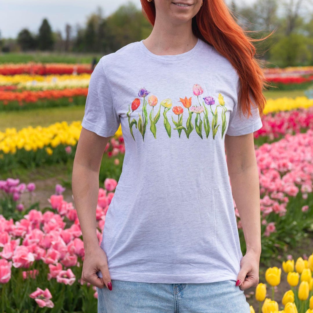 Tulip Design Tshirt Flower Garden Tee Tulip Rows Shirt Tulip Art Gift ...