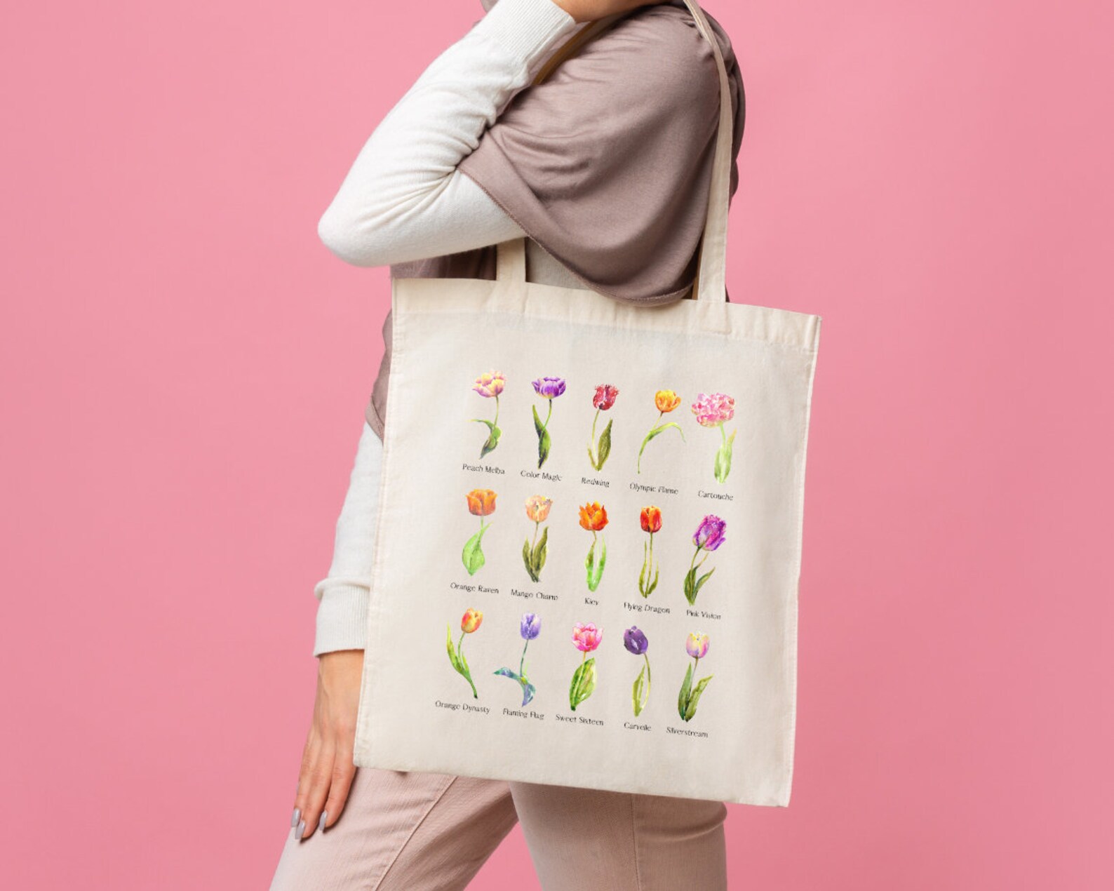 Tulip Names Tote Tulip Varietals Grocery Tote With Tulips Spring Tote ...