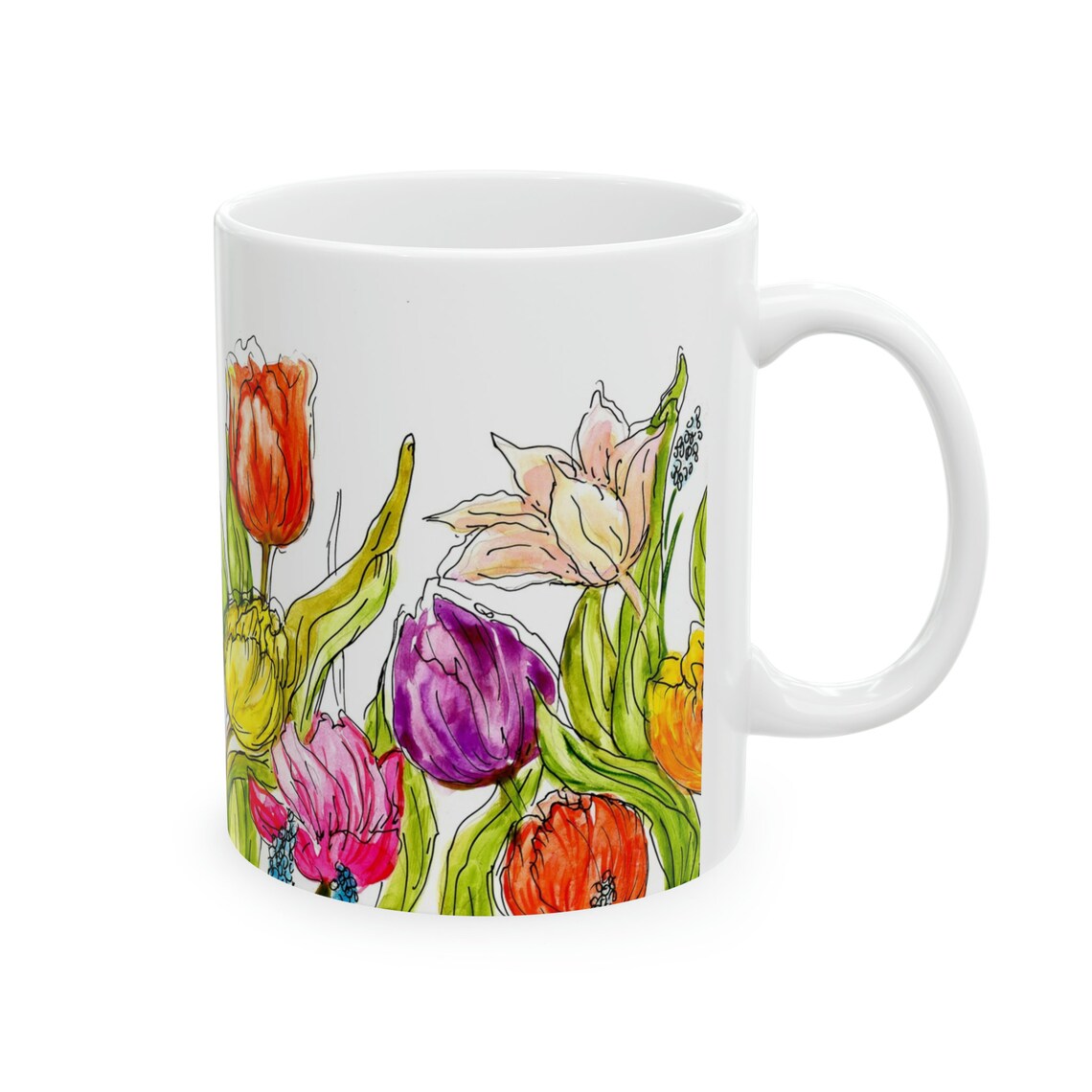 Floral Ceramic Mug With Tulip Mug Floral Coffee Mug Gardener Mug for ...