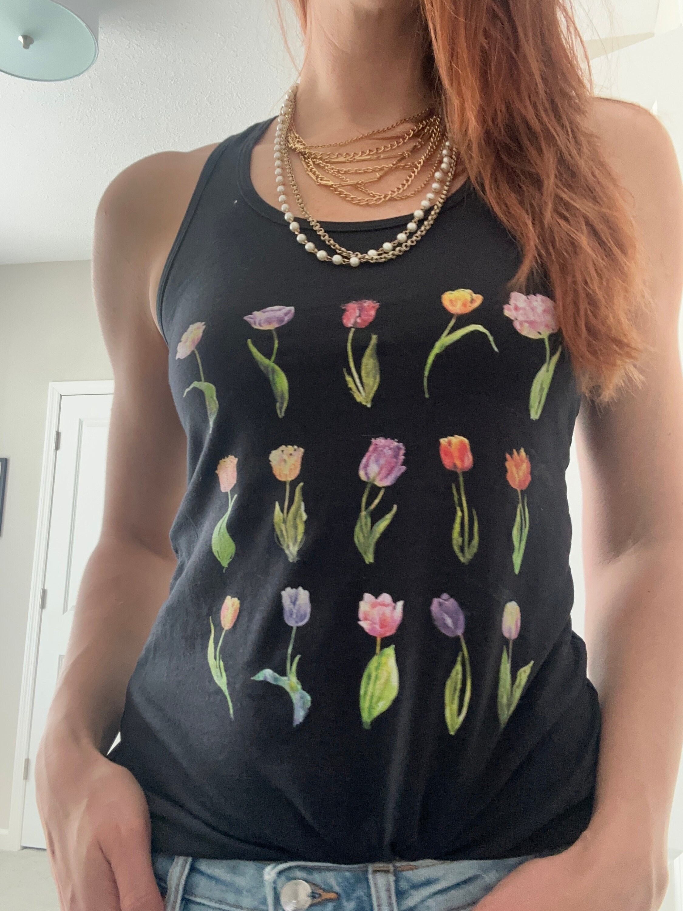 Tulip Tank Flower Tank Top Black Tulip Art Shirt Cute Top Floral Tank ...
