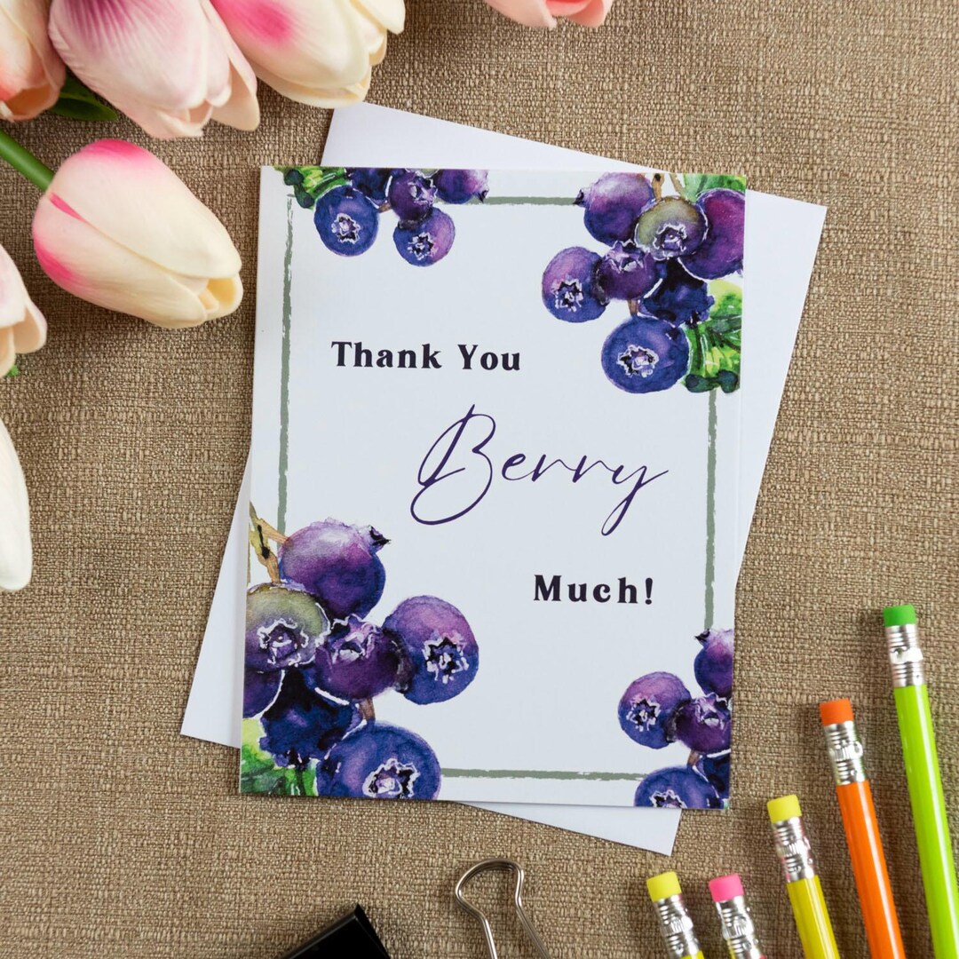 Blueberry Card Thank You Card for Teacher Berry Thank You Greeting Card ...