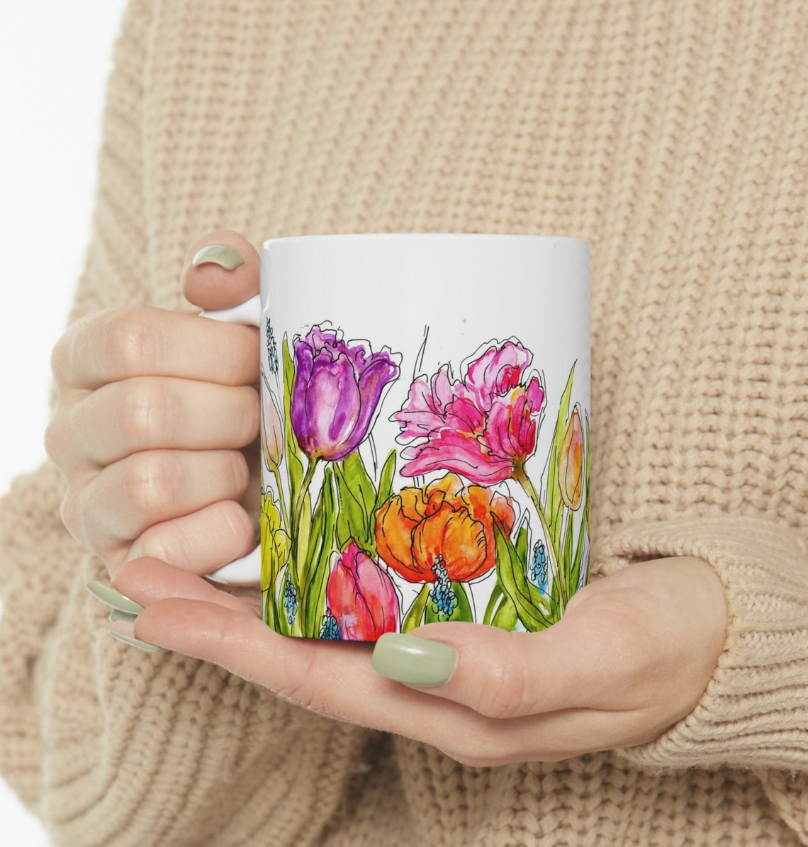 Floral Ceramic Mug With Tulip Mug Floral Coffee Mug Gardener Mug for ...