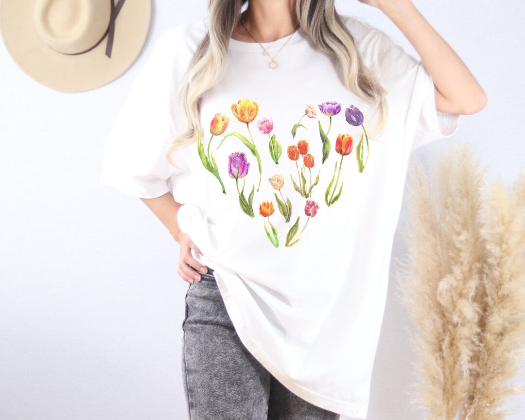 Floral Tshirt Women Tulip Shirt With Tulip Flower Oversized Shirt ...