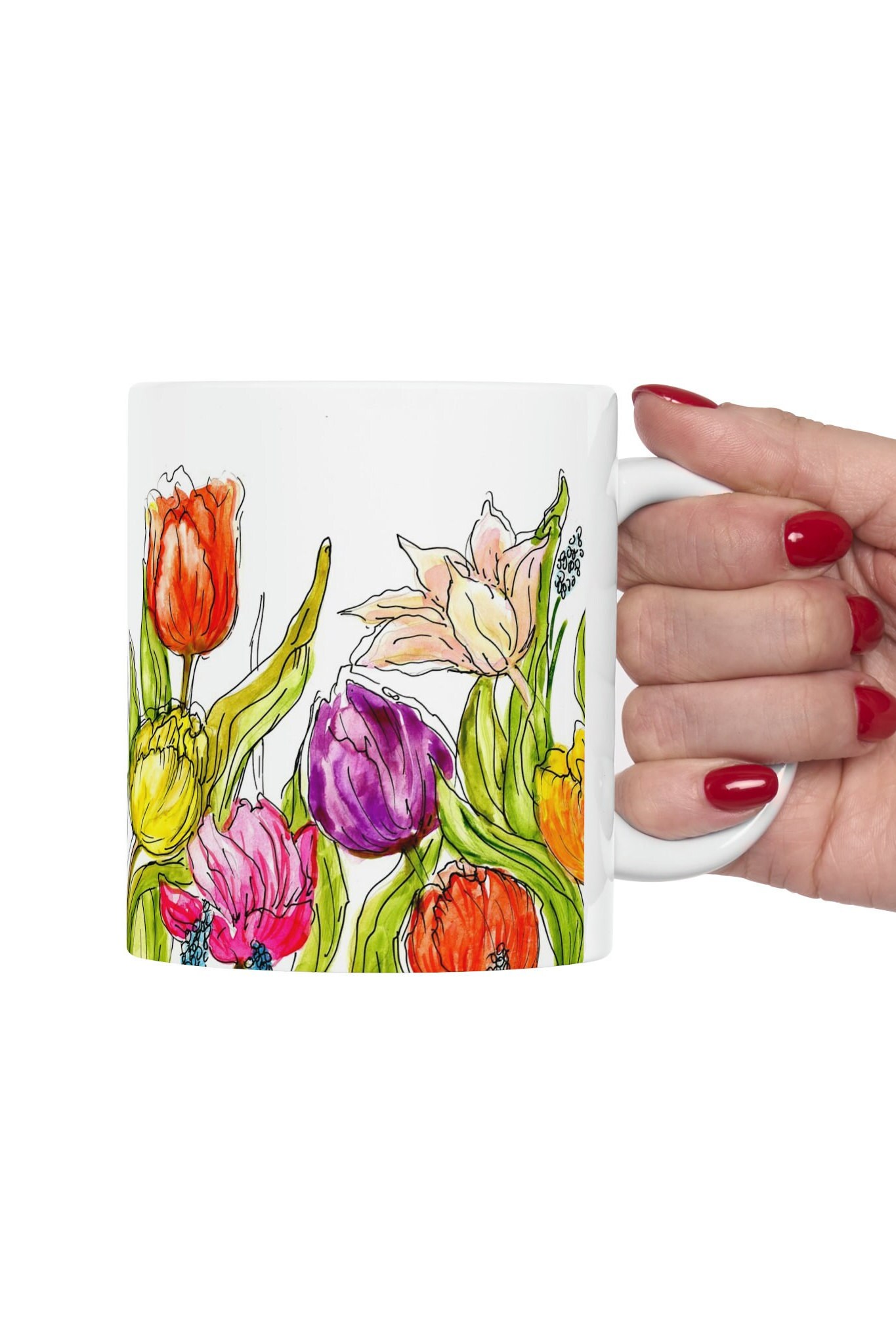 Floral Ceramic Mug With Tulip Mug Floral Coffee Mug Gardener Mug for ...