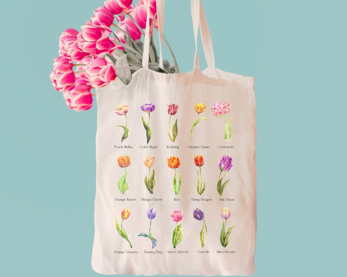 Tulip Names Tote Tulip Varietals Grocery Tote With Tulips Spring Tote ...
