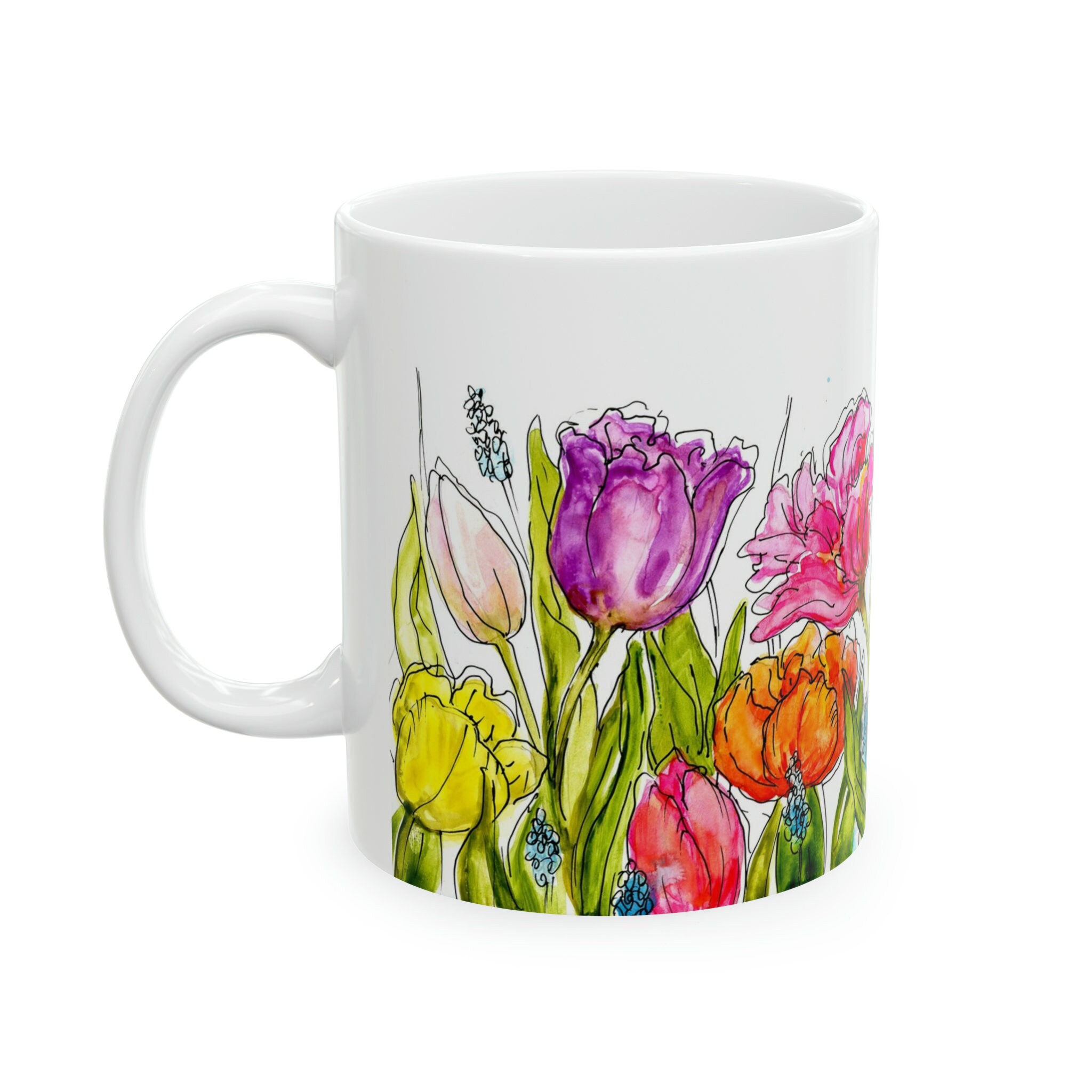 Floral Ceramic Mug With Tulip Mug Floral Coffee Mug Gardener Mug for ...