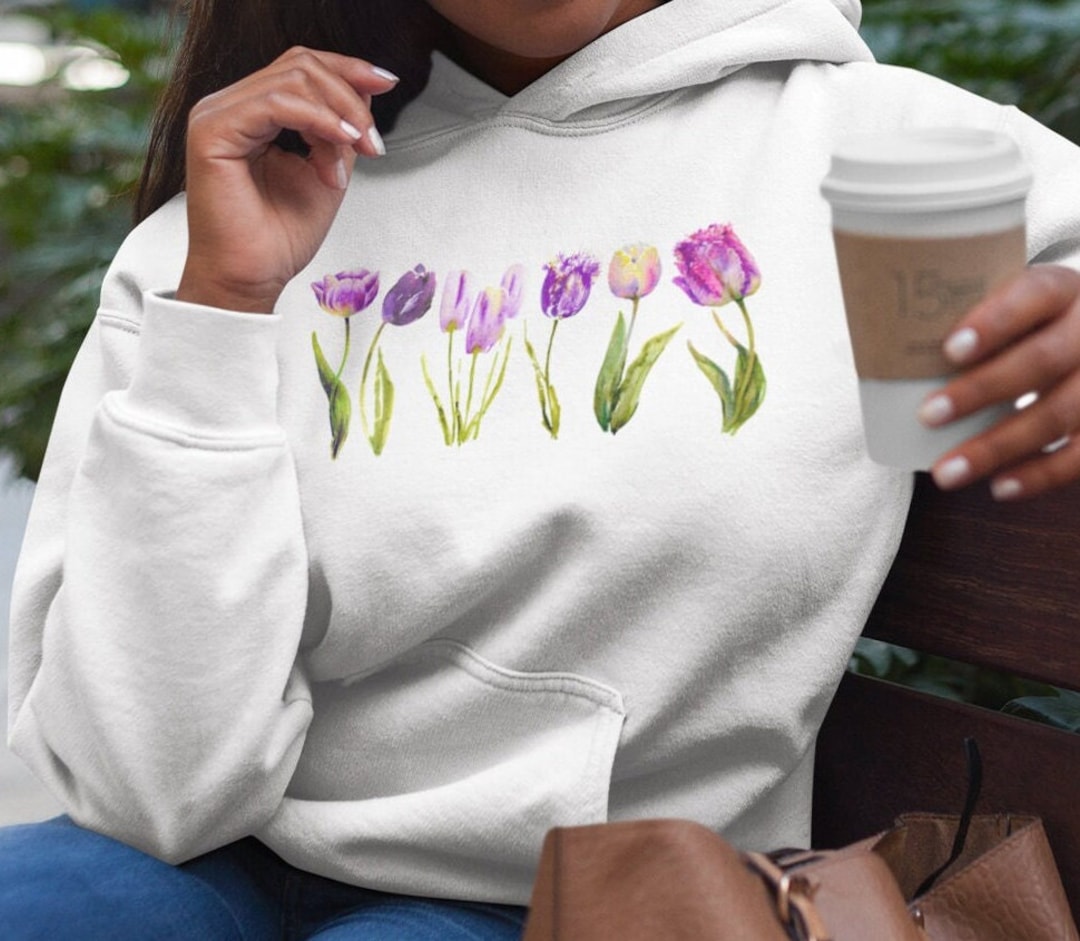 Floral Hoodie Tulip Sweatshirt Floral Hooded Sweater Spring Hoodie Gift ...