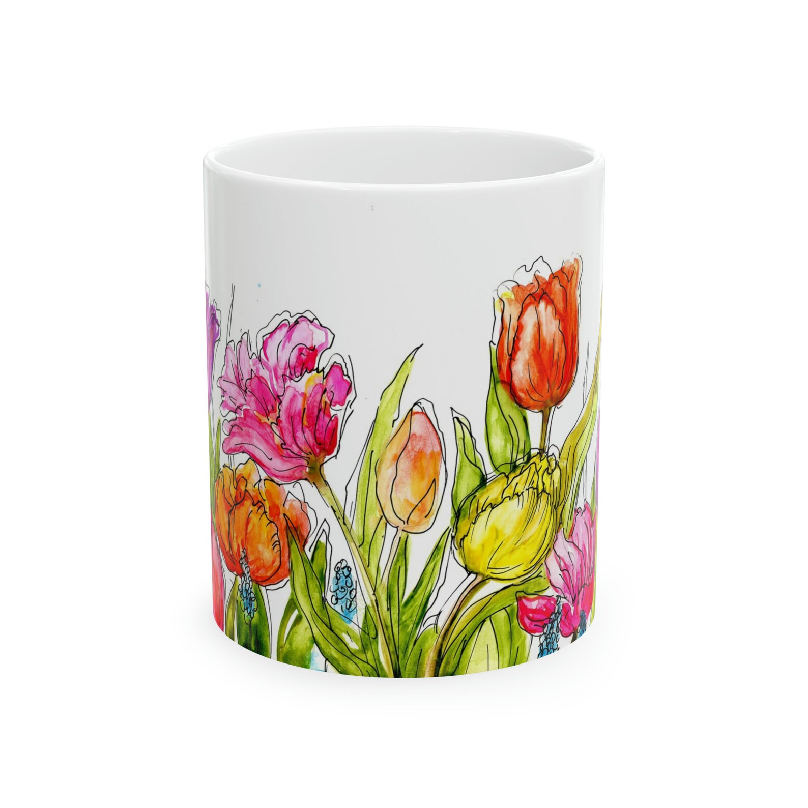 Floral Ceramic Mug With Tulip Mug Floral Coffee Mug Gardener Mug for ...