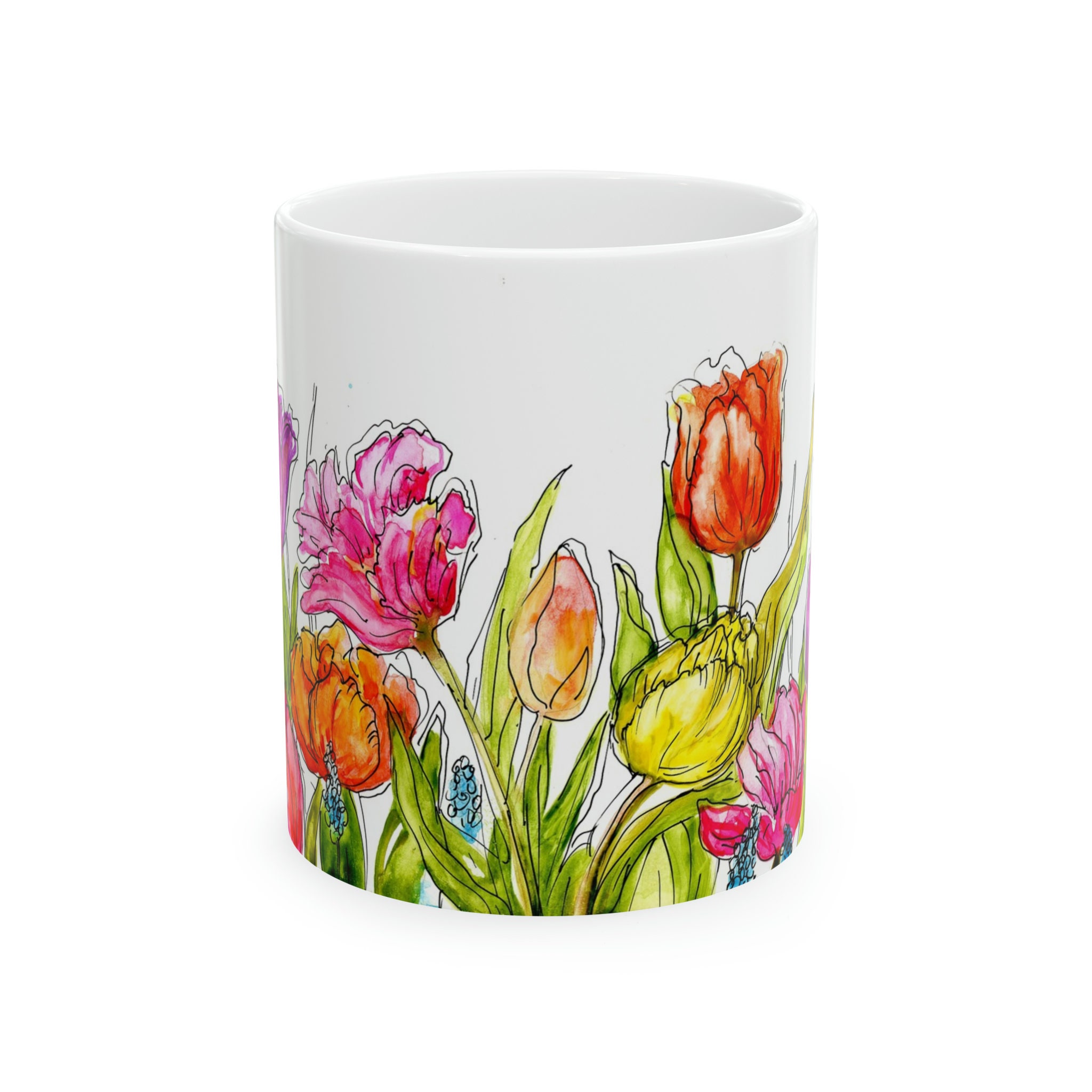 Floral Ceramic Mug With Tulip Mug Floral Coffee Mug Gardener Mug for ...