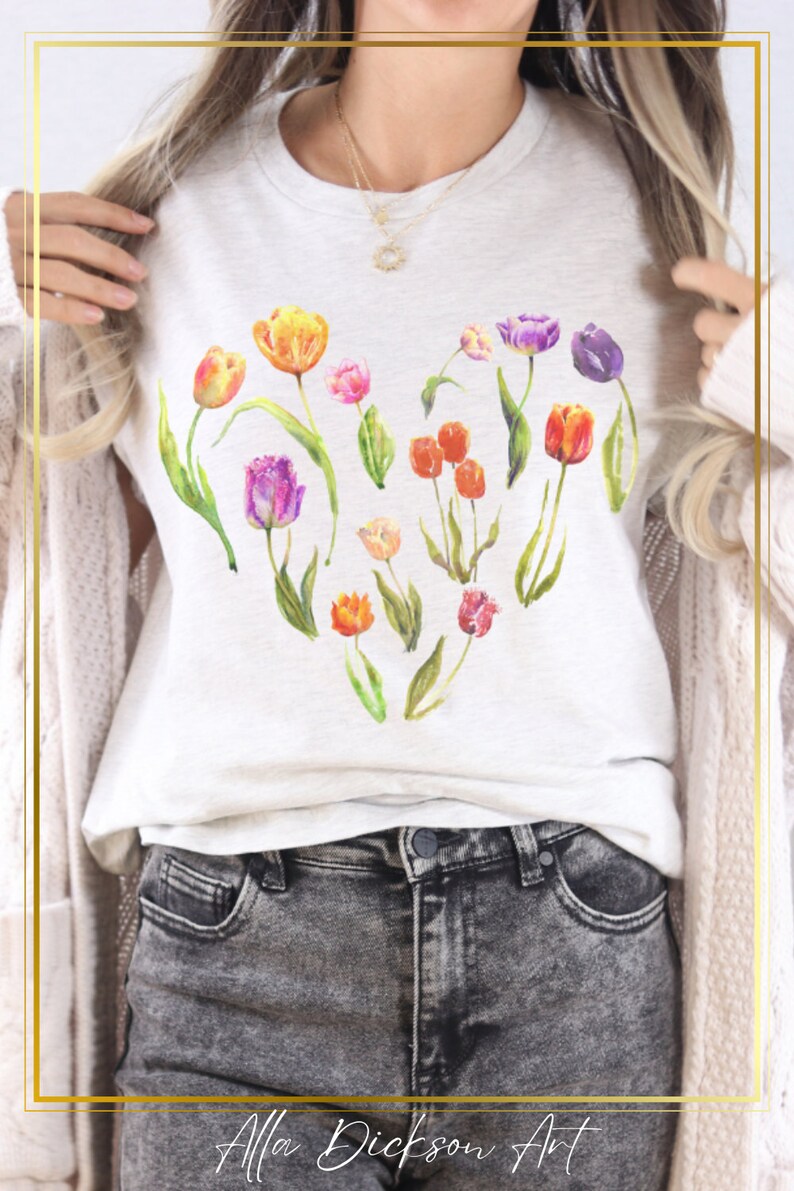 Floral Tshirt Women Tulip Shirt With Tulip Flower Oversized Shirt ...