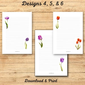 Note Paper Floral Journal Paper Printable Tulip Writing Paper Digital ...