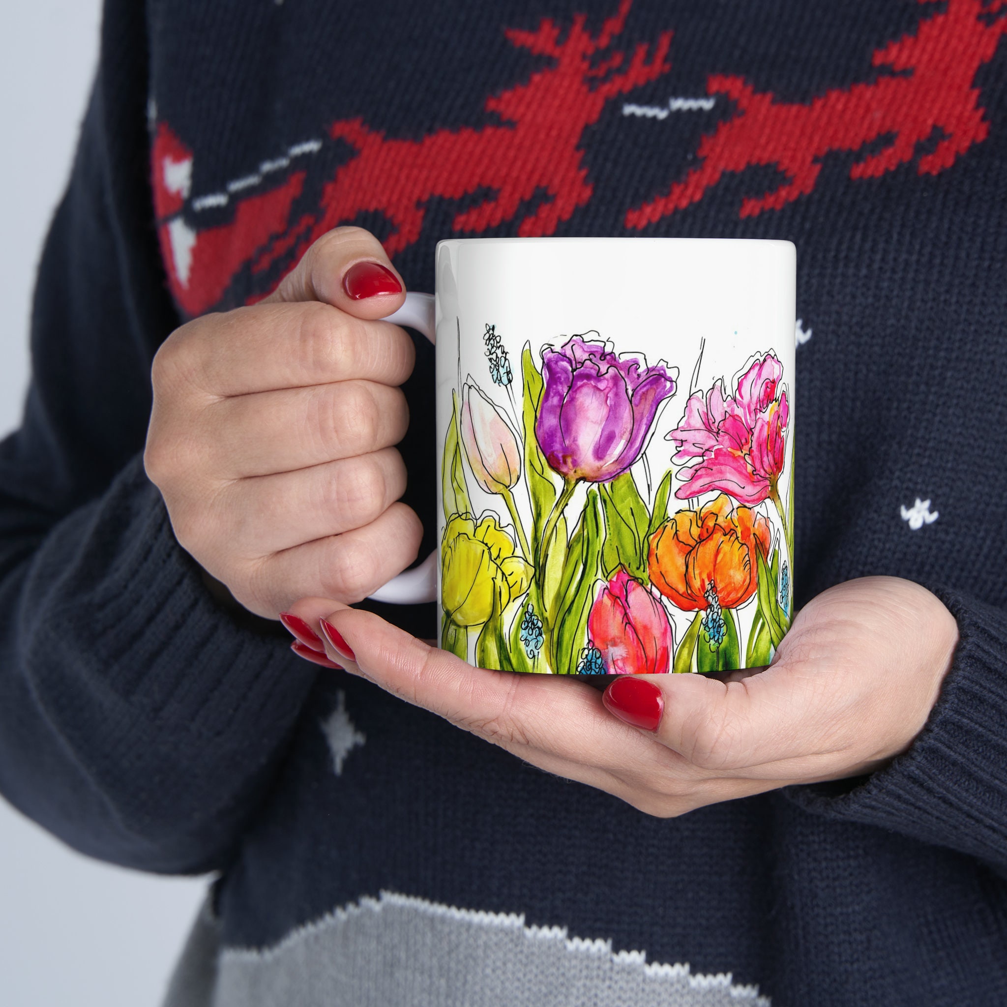 Floral Ceramic Mug With Tulip Mug Floral Coffee Mug Gardener Mug for ...