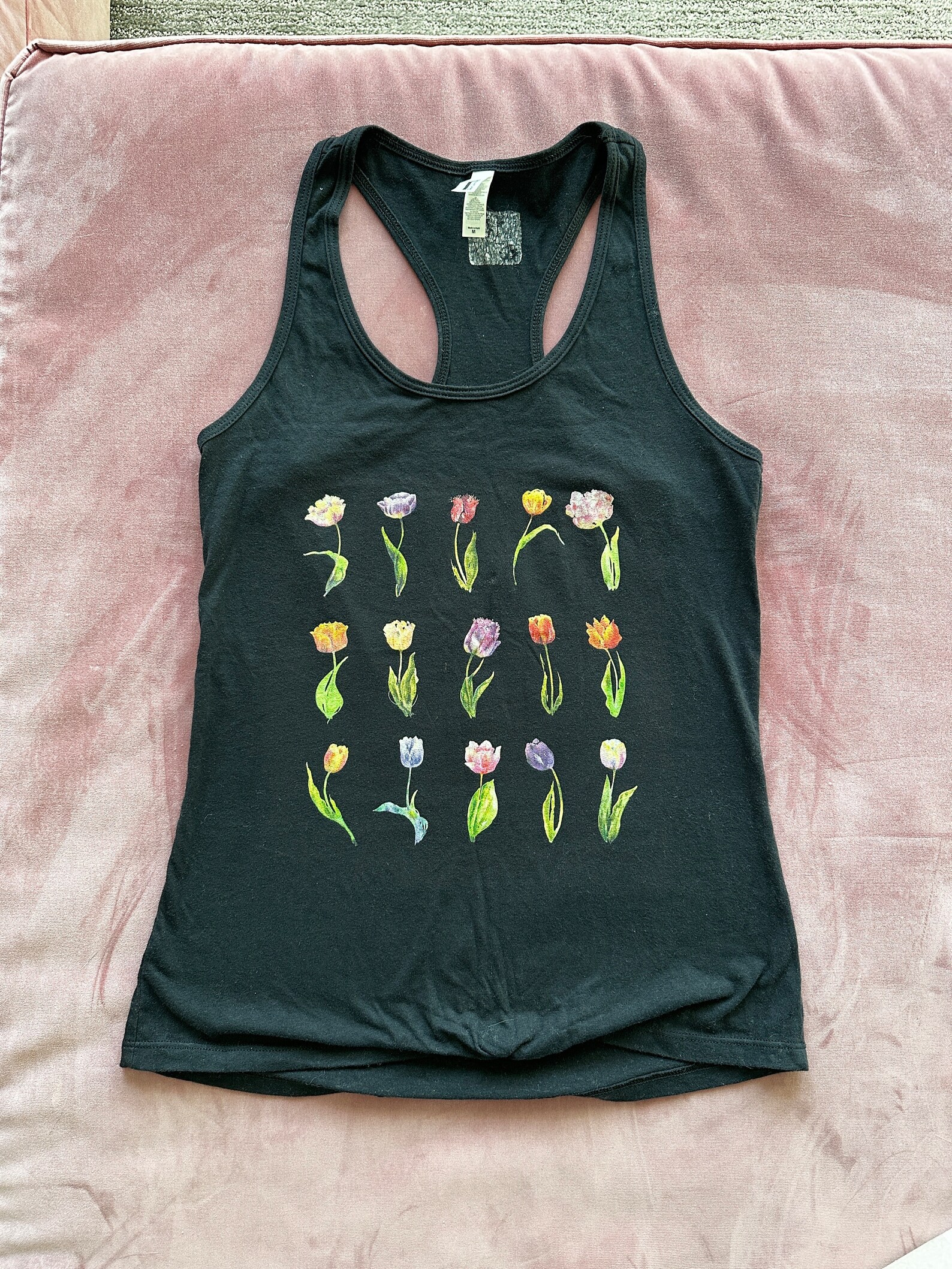 Tulip Tank Flower Tank Top Black Tulip Art Shirt Cute Top Floral Tank ...