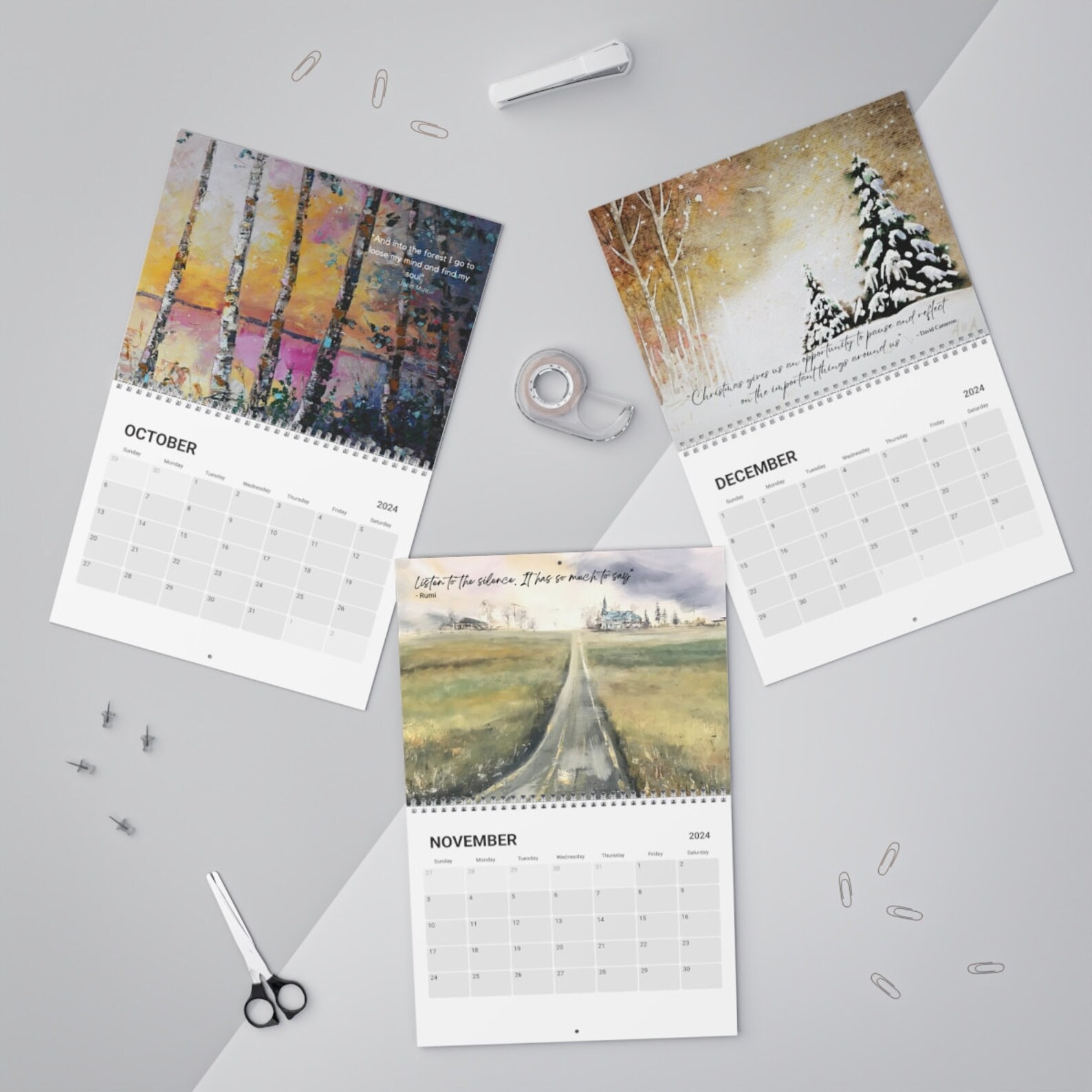 2024 Wall Calendar Art Monthly Calendar for 2024 With Inspirational ...