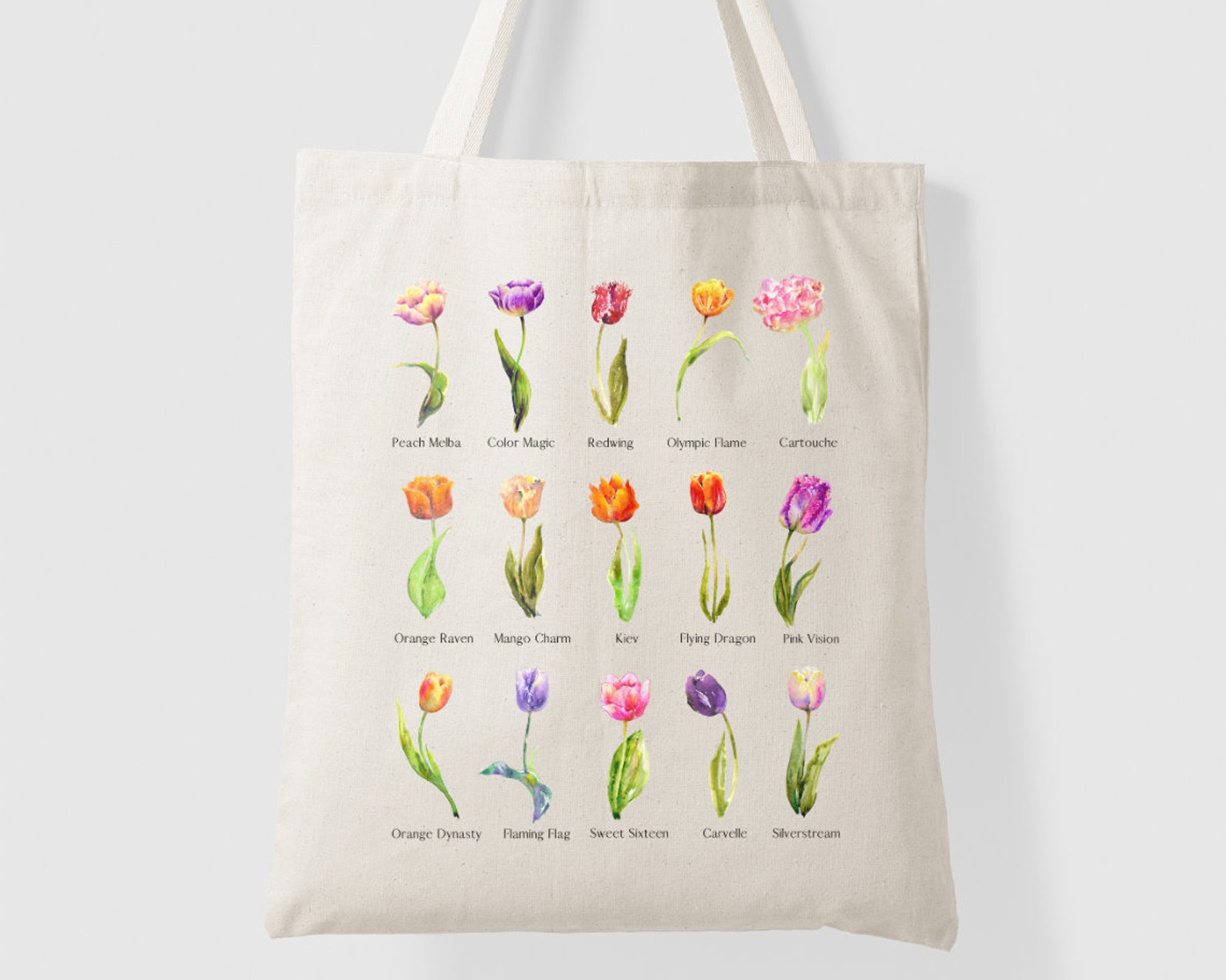 Tulip Names Tote Tulip Varietals Grocery Tote With Tulips Spring Tote ...