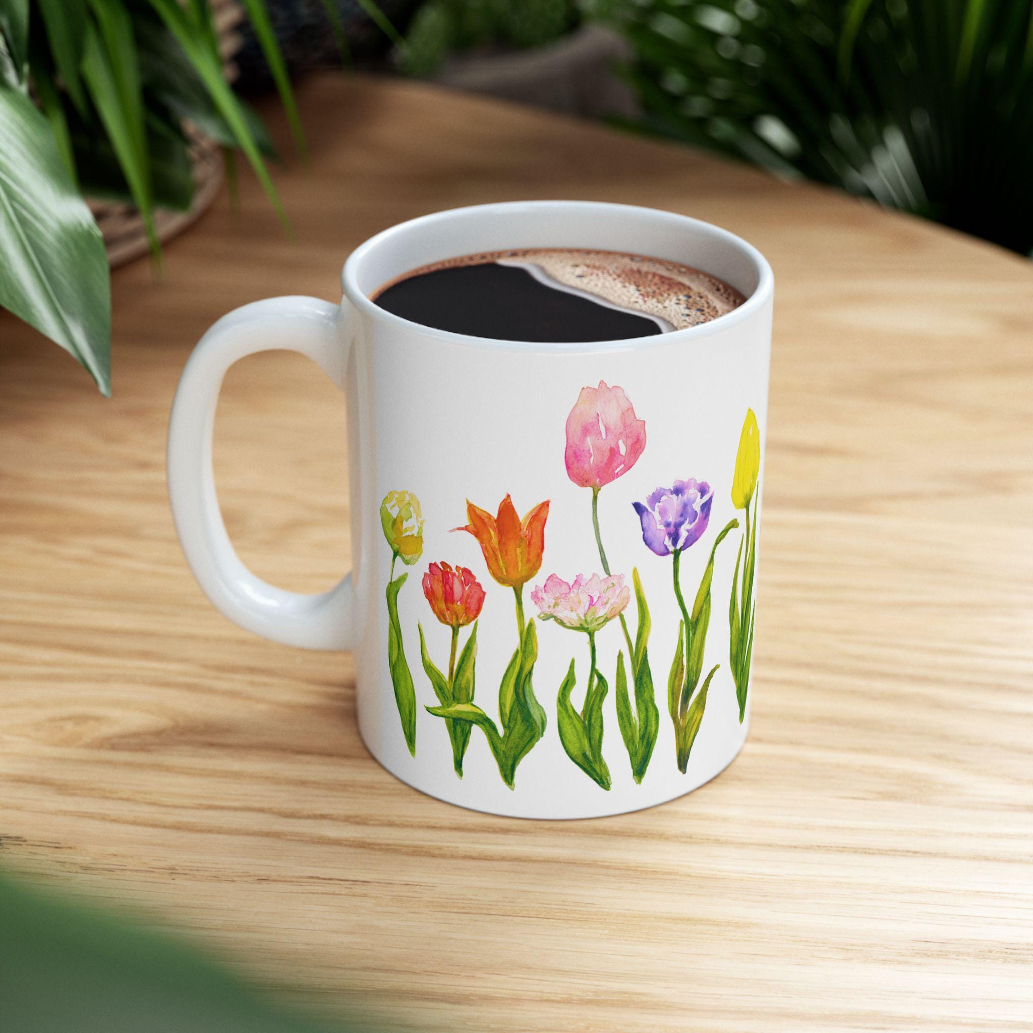 Floral Mug Tulip Art Mug for Mothers Day Gift Mug Tulip Spring Flower ...