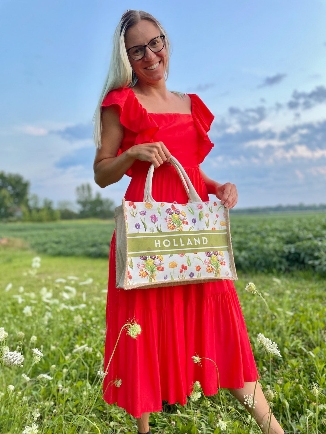 Floral Pattern Bag Tulip Tote Bag With Floral Design for Gardener Gift ...