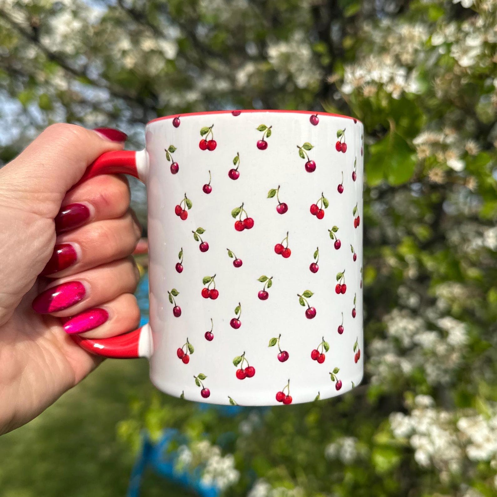 Cherry Mug Cherry Coffee Mug Cherries Pattern Cherry Art Cherries Mug ...