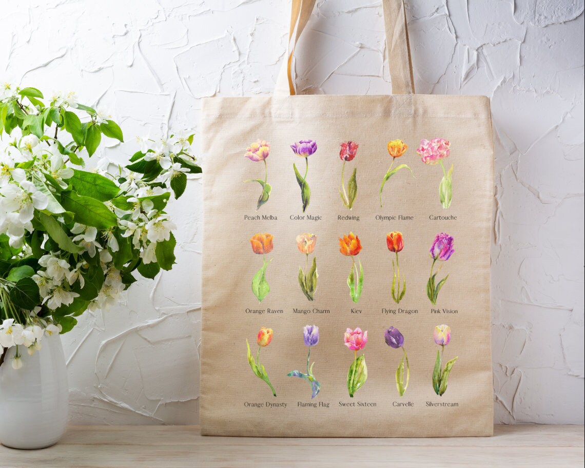 Tulip Names Tote Tulip Varietals Grocery Tote With Tulips Spring Tote ...