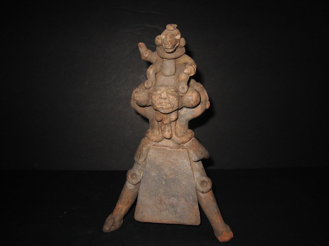 Aztec Terra Cotta Figural Statue of Man With Zoomorphic Creature ...