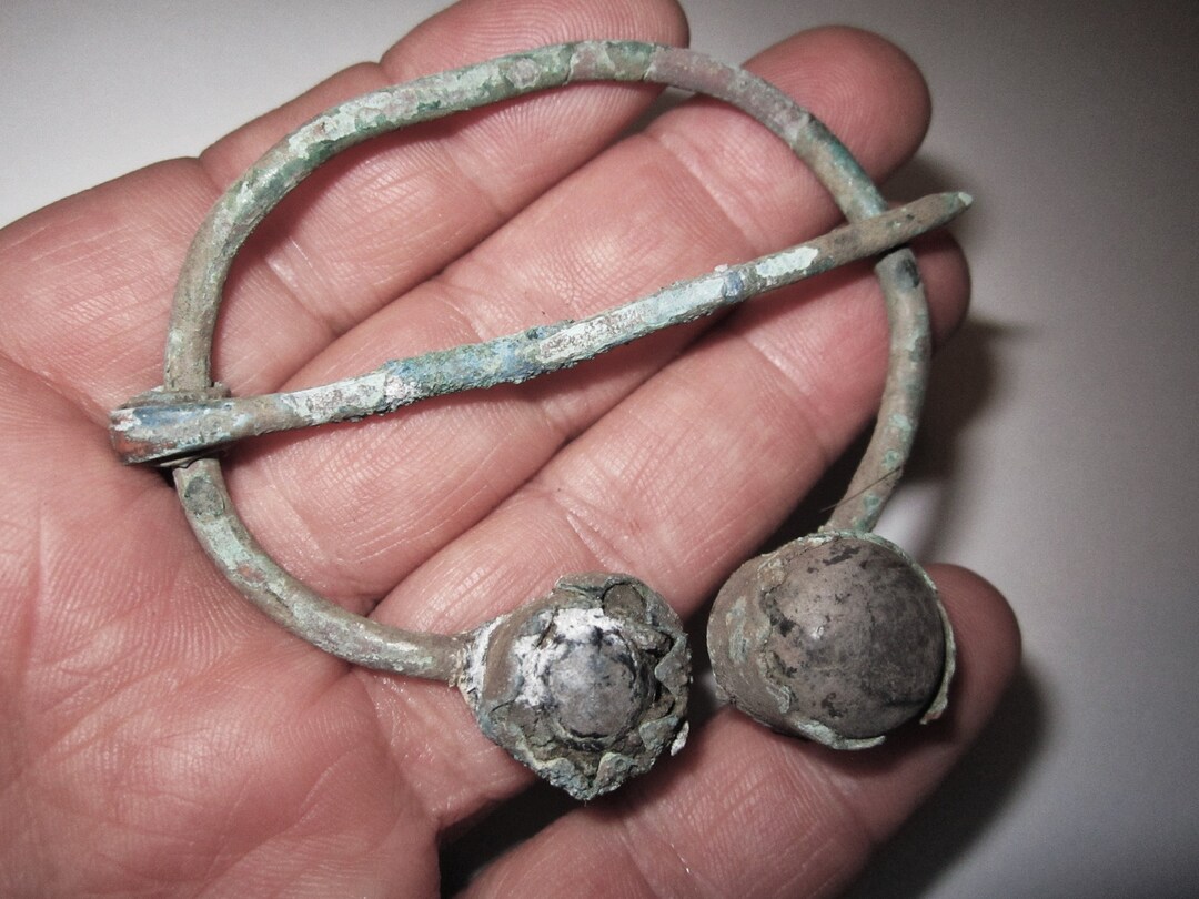 Huge Viking Penannular Ring Fibula With Glass Gem Finials Norse Style ...