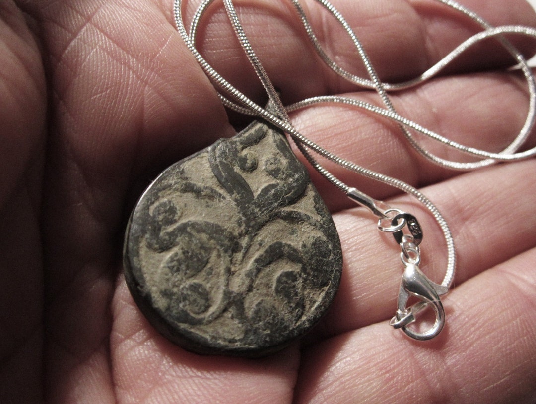 Medieval Bronze Embossed Pendant 18 Inch Sterling Silver Chain - Floral ...