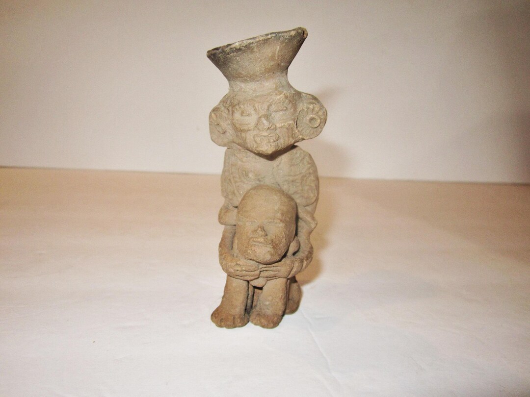 Aztec Terracotta Figural Statue of Grotesque Man Hold Smaller Man ...