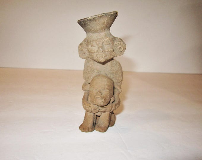 Aztec Terracotta Figural Statue of Grotesque Man Hold Smaller Man ...