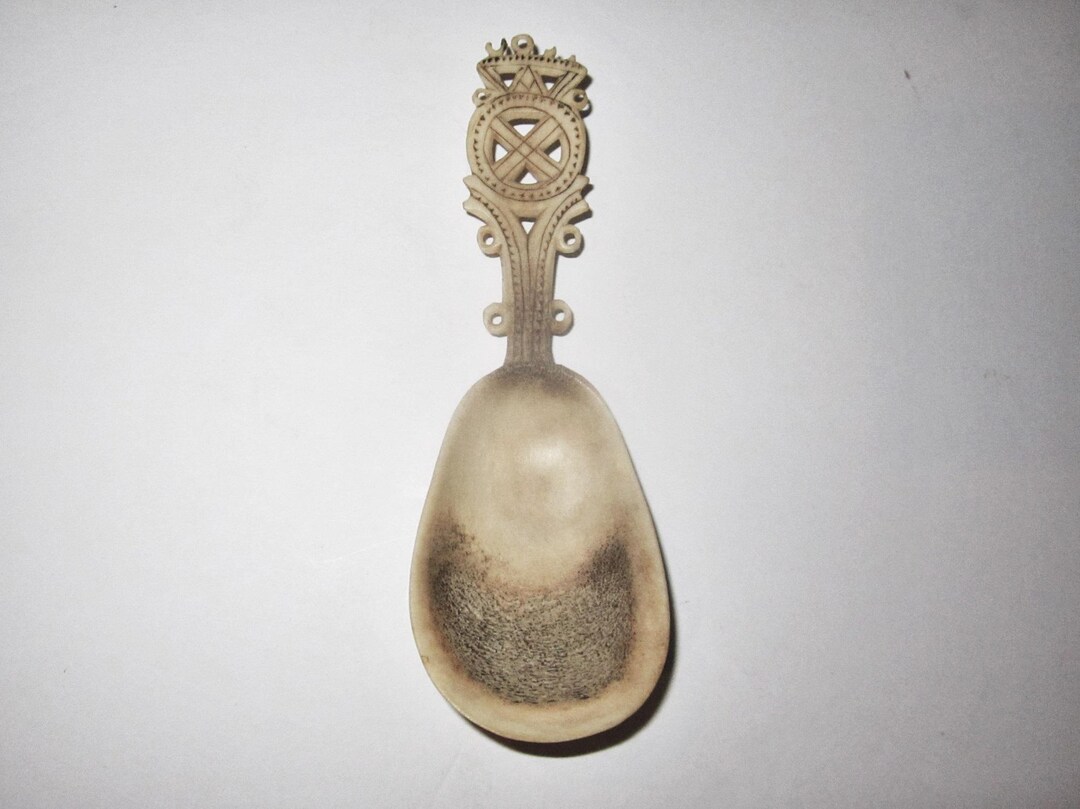 Nordic Sami Reindeer or Elk Antler Spoon With Inscription Monogram and ...