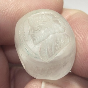 Antique Domed Seal of Noble Head in Profile Carved in Quartz Crystal ...