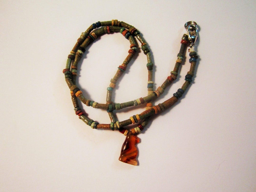 Ancient Egyptian Thoth Carnelian Amulet on Faienced Paste Beads ...