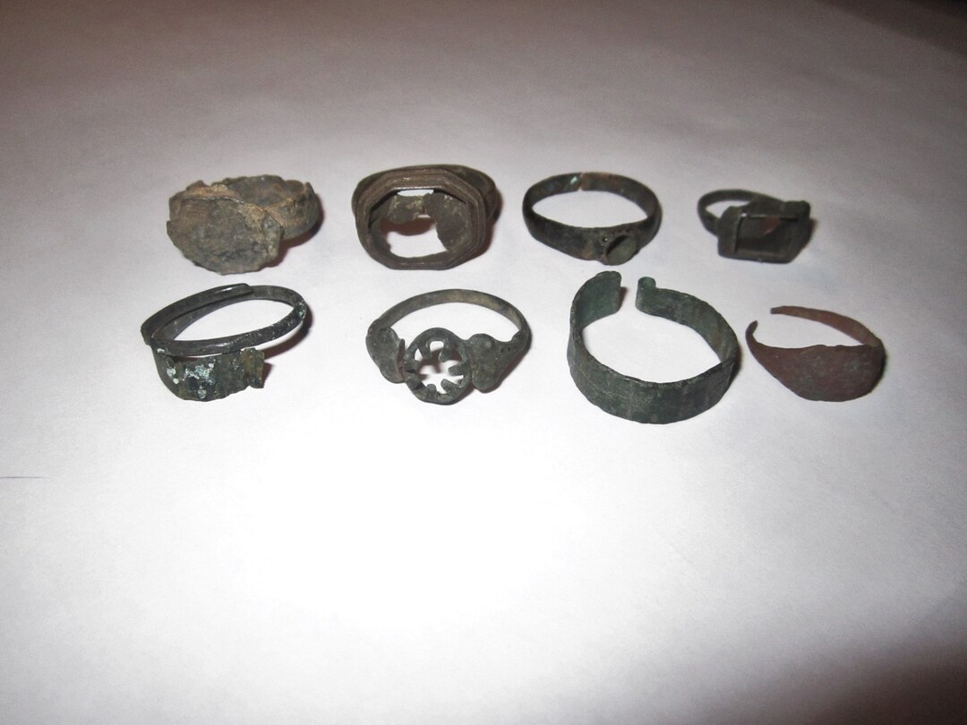 8 Viking and Medieval Bronze Rings Various Sizes Including Warrior Ring ...