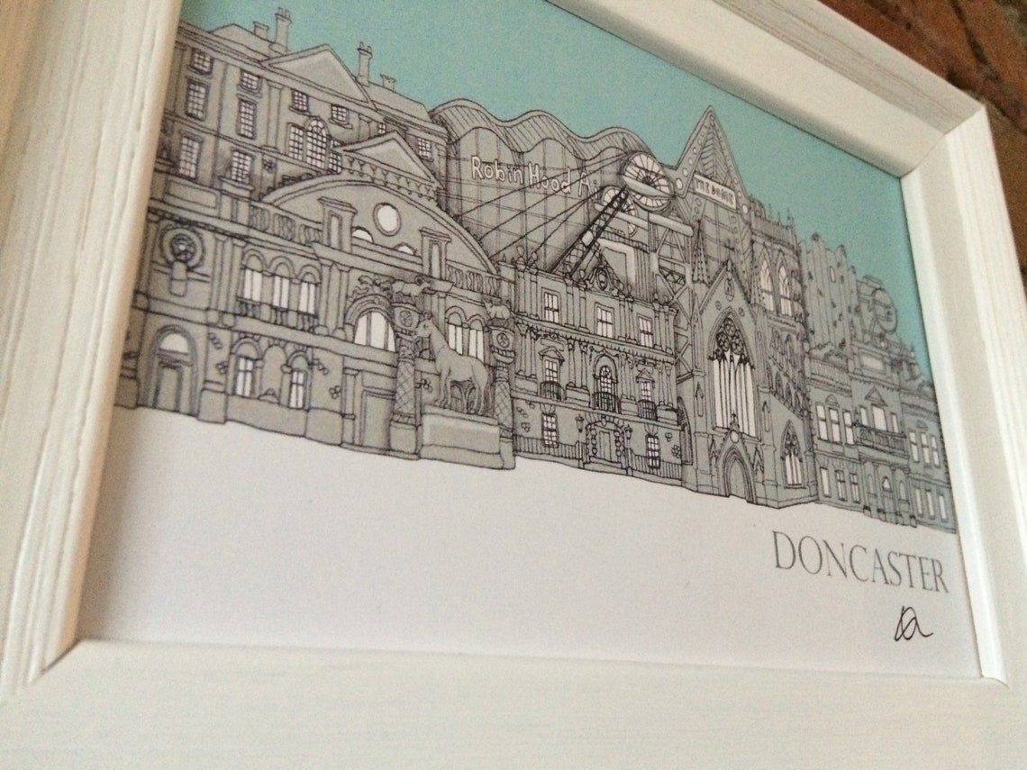 A5 Framed Doncaster Town Skyline, Signed Print, Hand Drawn ...