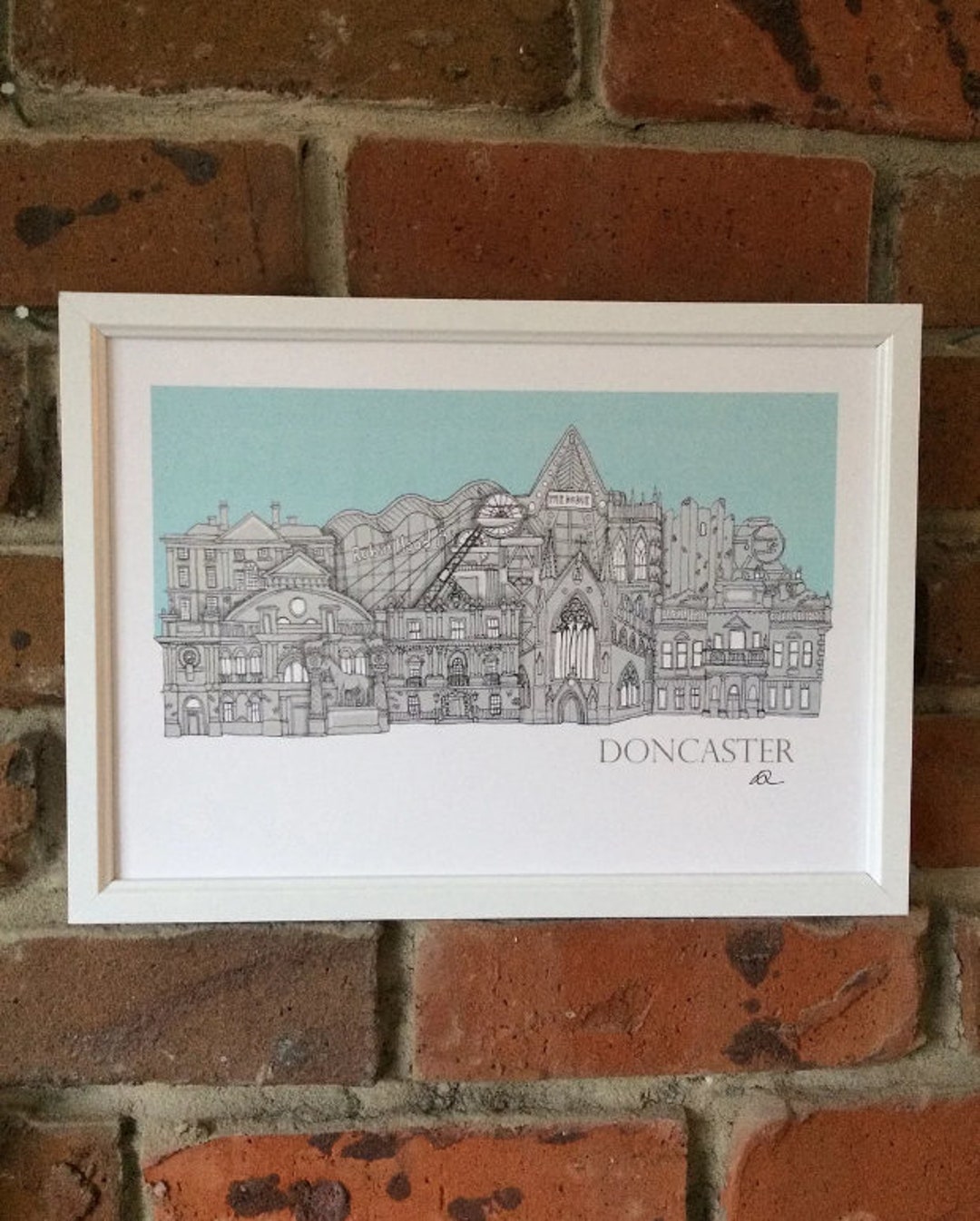 Framed Doncaster Town Skyline, Illustrated Signed Print, Hand Drawn ...