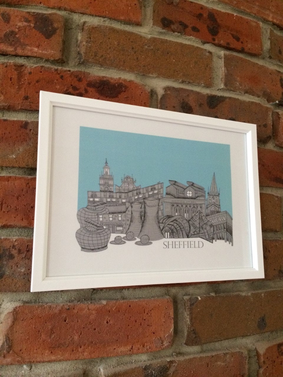 A4 Framed Sheffield City Skyline, Illustrated Signed Print, Hand Drawn ...