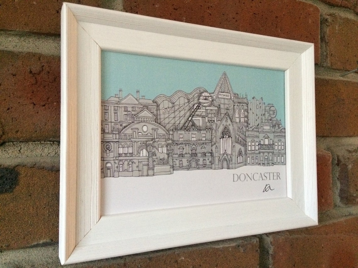 A5 Framed Doncaster Town Skyline, Signed Print, Hand Drawn ...