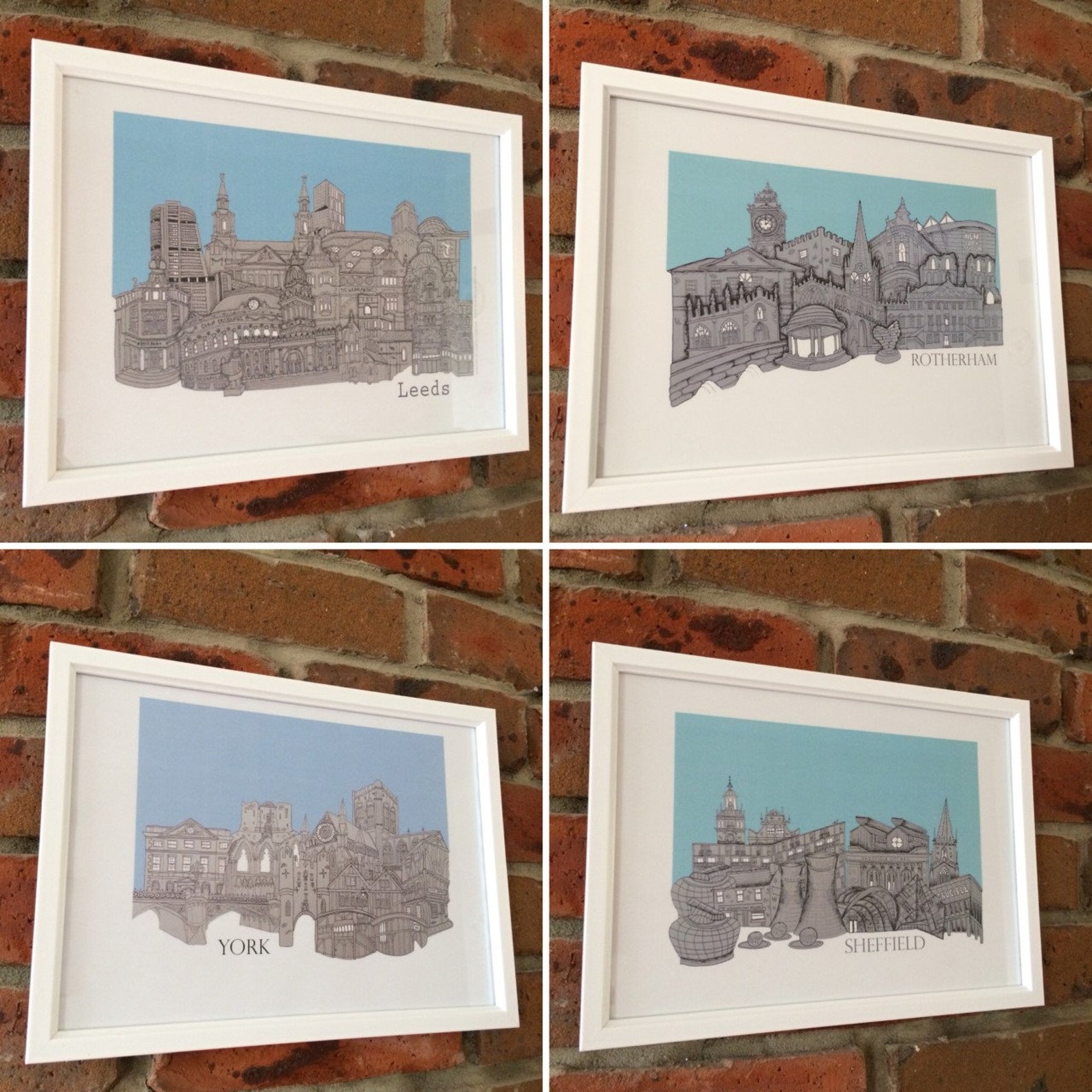 A4 Framed Sheffield City Skyline, Illustrated Signed Print, Hand Drawn ...