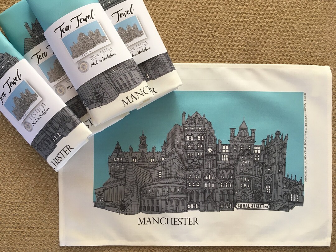Tea Towel City of Manchester Skyline, Illustrated 100% Cotton, Hand ...