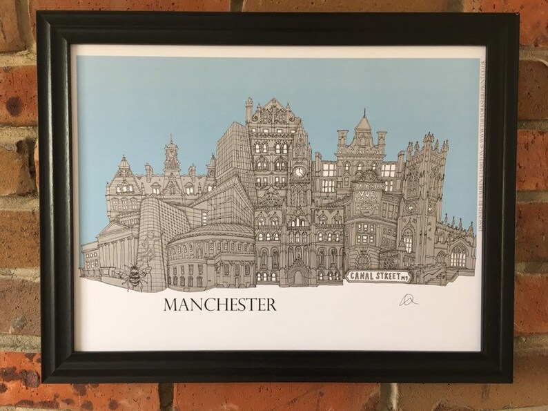 A3 Framed City of Manchester Skyline Illustrated Signed - Etsy