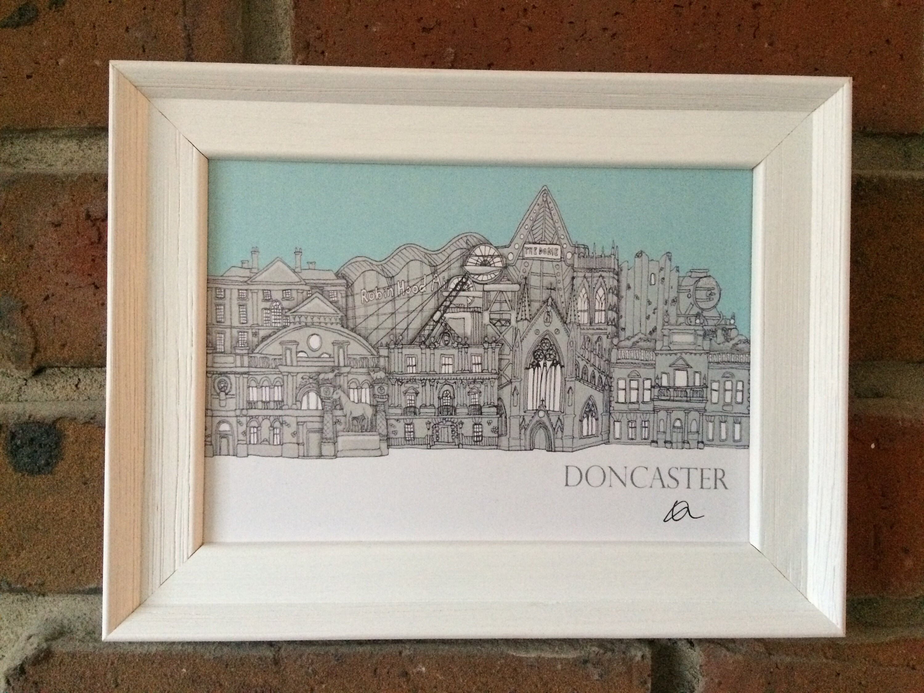 A5 Framed Doncaster Town Skyline, Signed Print, Hand Drawn ...