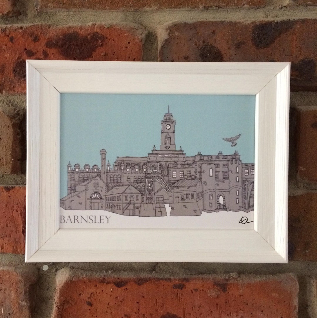 A5 Framed Barnsley City Skyline, Illustrated Signed Print, Hand Drawn ...