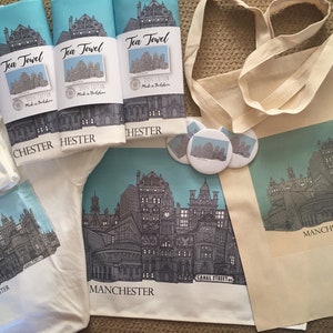 Tea Towel City of Manchester Skyline, Illustrated 100% Cotton, Hand ...