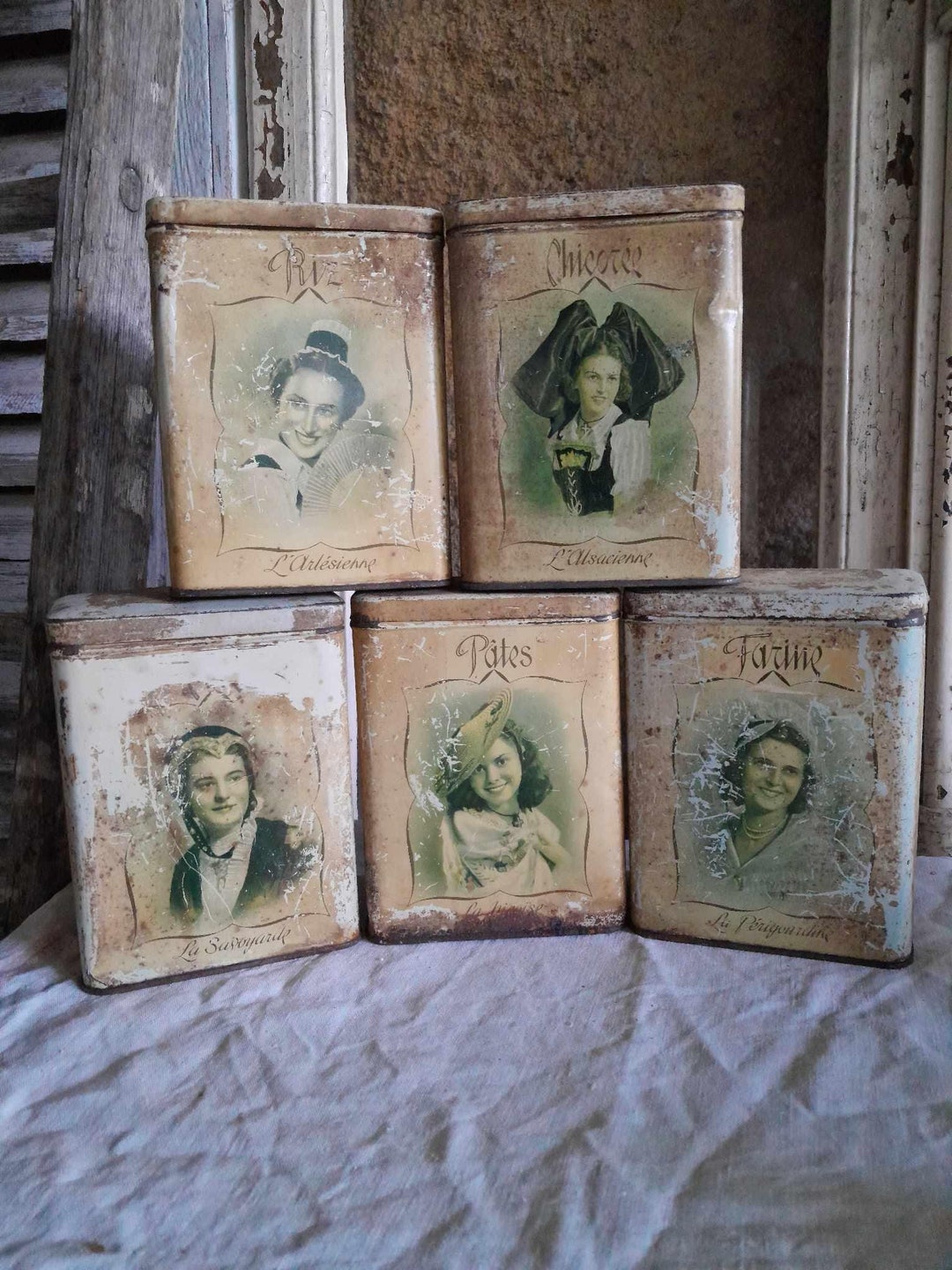 Vintage French Sweets Tins: Shabby Chic Kitchen Canister Set - Etsy