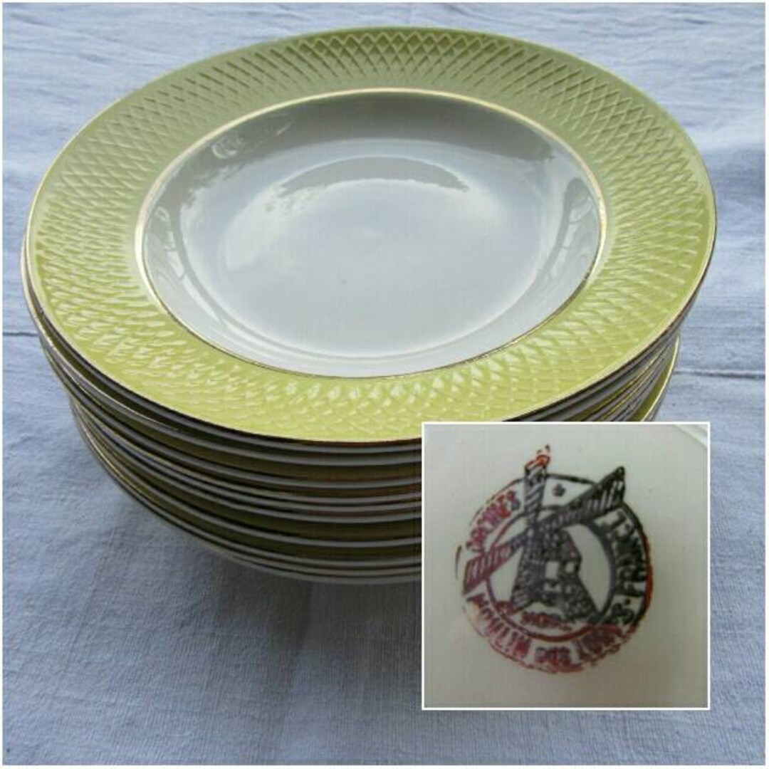 8 Dessert Spaghetti Pasta Plates Dishes Shallow Bowls Yellow White Gold ...