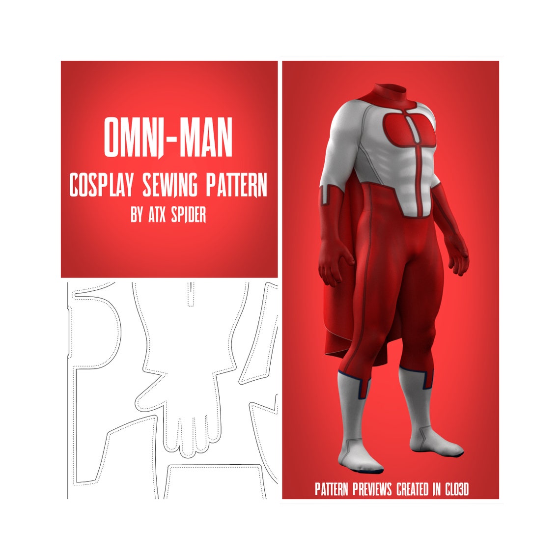 Omni-man Sewing Pattern Invincible MK1 Male Cosplay Bodysuit and Cape ...